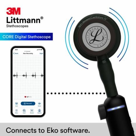 3M Littmann CORE Digital Stethoscope, Black Chestpiece, Tube, Stem and ...